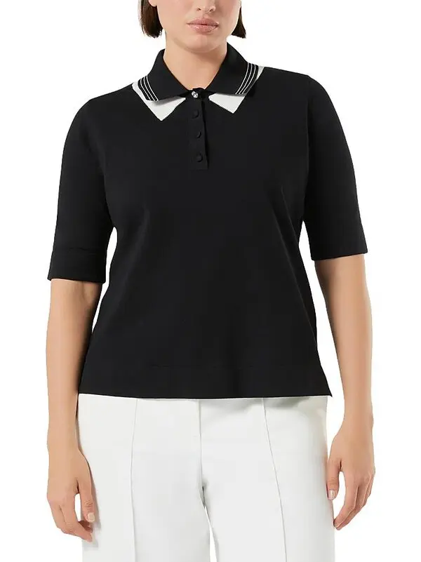 Marina Rinaldi Collared Short Sleeve Top - Black