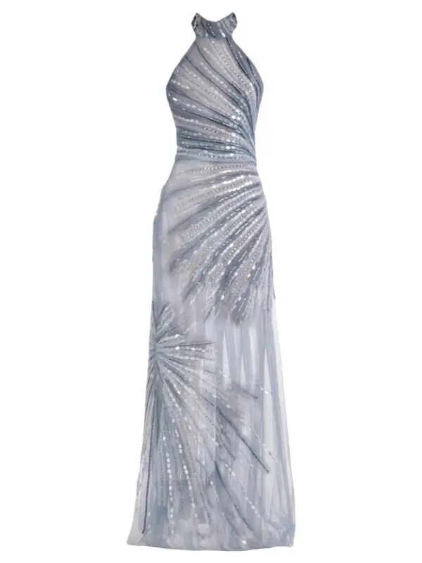 Francisco Arce Thia Beaded Tulle Maxi Dress - Blue