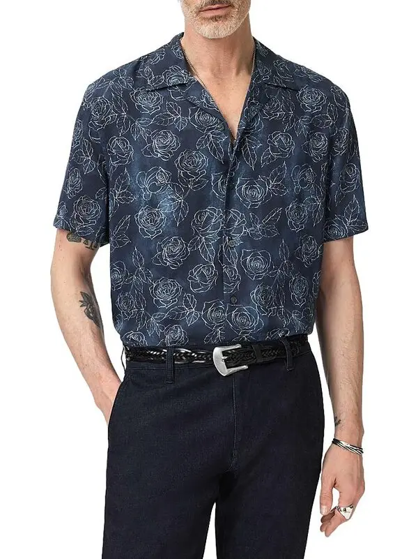 John Varvatos Floral Camp Collar Shirt - Deep Blue