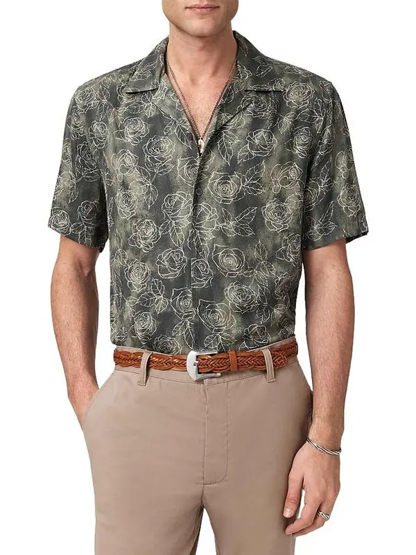John Varvatos Floral Camp Collar Shirt - Light Olive