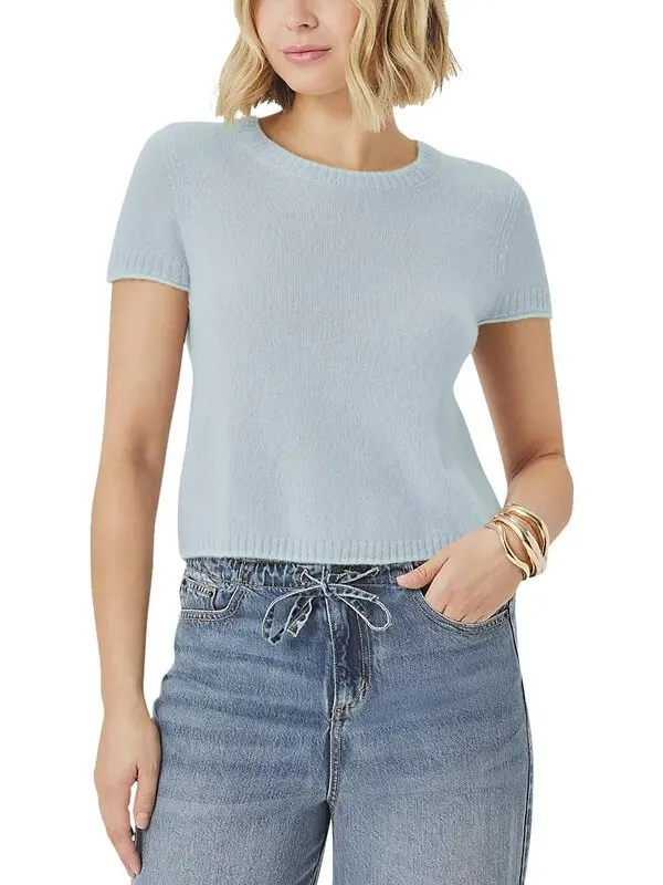 Splendid Emerson Tipped Short Sleeve Sweater - Country Air/light Mint