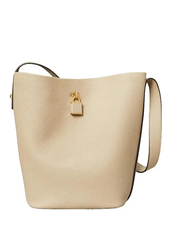 Tory Burch Lock Suede Slim Bucket Bag - Light Stone
