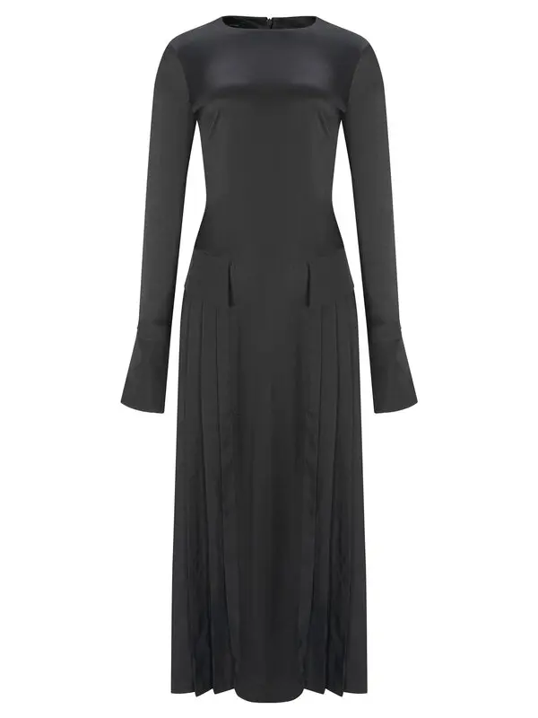 JULYCOLUMN Kiwa Silk Pleated Maxi Dress - Black