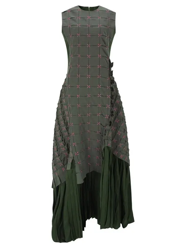 JULYCOLUMN Sal Cotton Embroidered Maxi Dress - Green