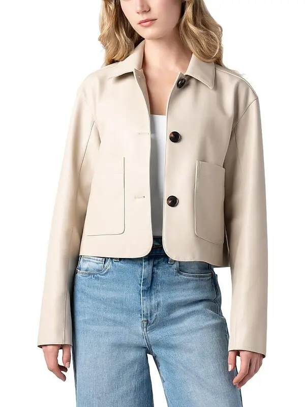 Blanknyc Faux Leather Button Front Jacket - Cloud Dancer