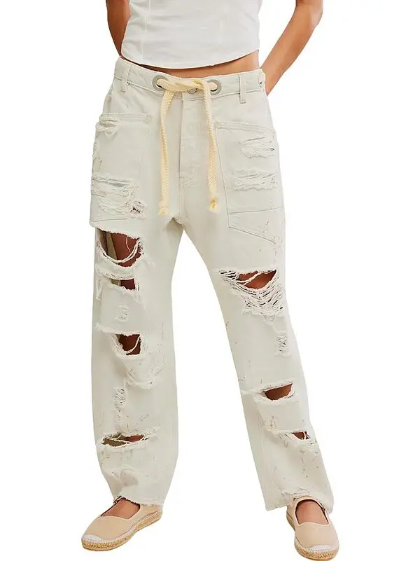 Free People We The Free Moxie Low Slung Barrel Jeans - Sea Mist