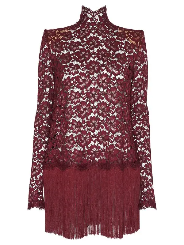 JUOZAS STATKEVICIUS Fringed Lace Mini Dress - Burgundy