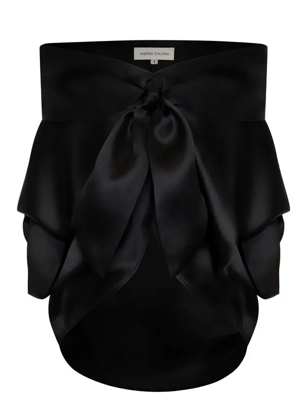 ANDRES OTALORA Tie-detailed Off-the-shoulder Silk Blouse - Black