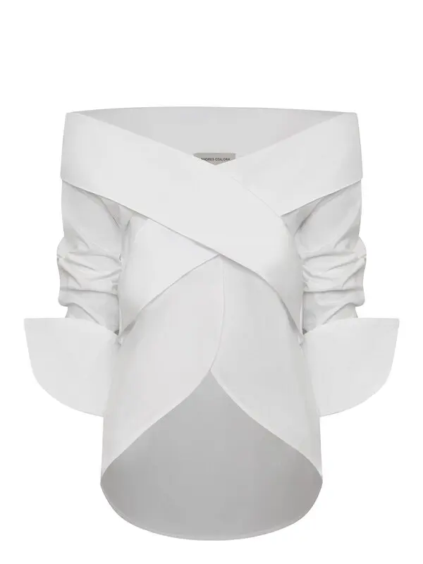 ANDRES OTALORA Off-the-shoulder Cotton Poplin Top - Off-white