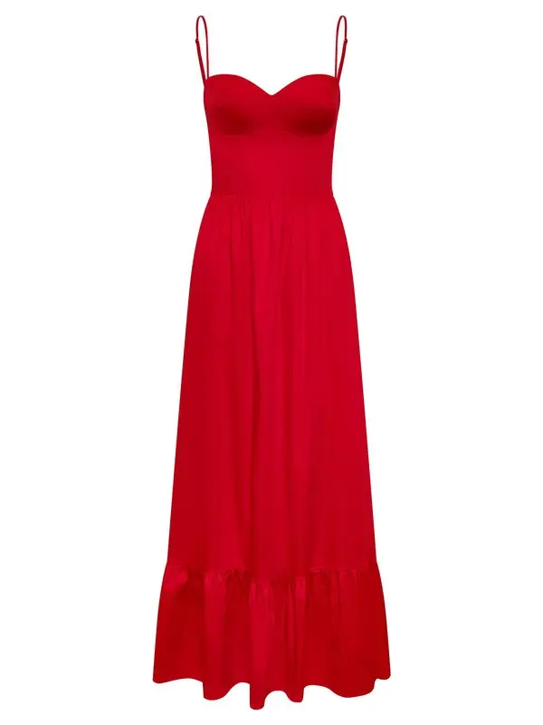 ANDRES OTALORA Conocerte Bustier Cotton Maxi Dress - Red