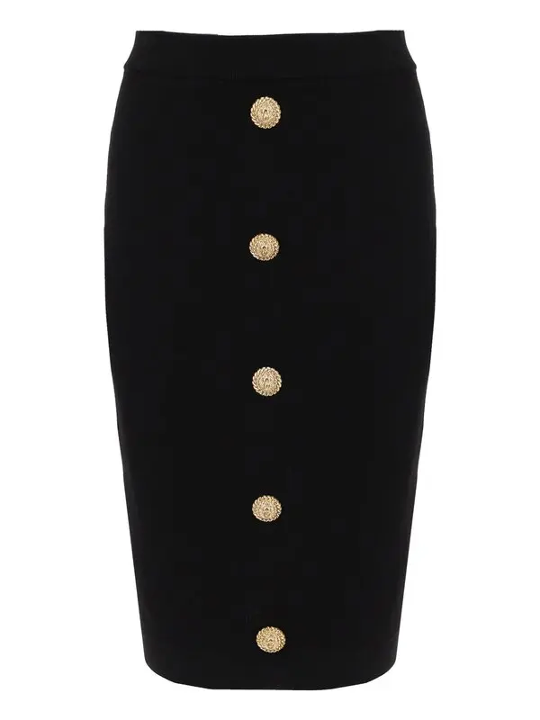 Balmain Midi Skirt With Jewel Buttons - Black