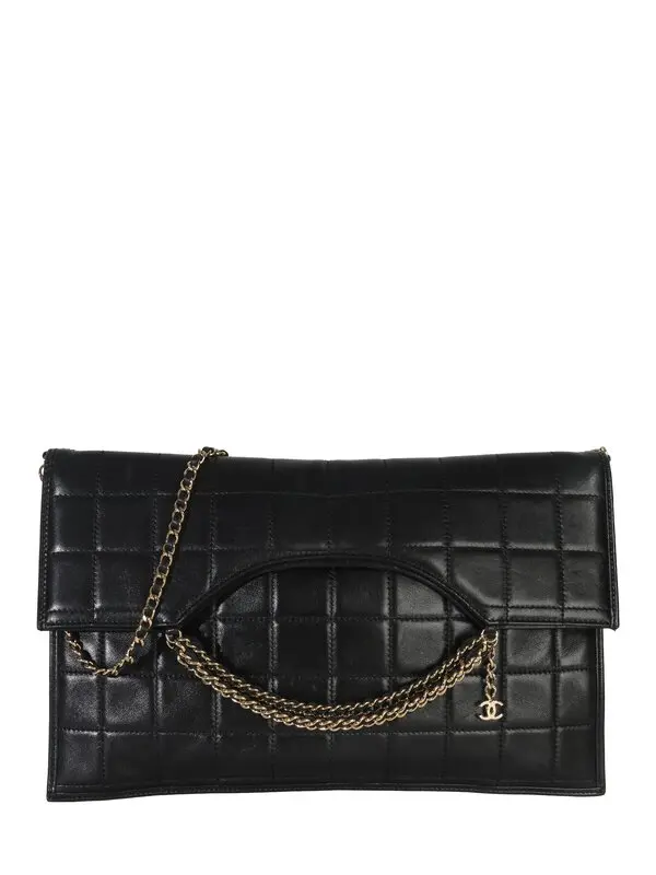 Chanel Vintage Lambskin Foldover Chain Clutch - Black