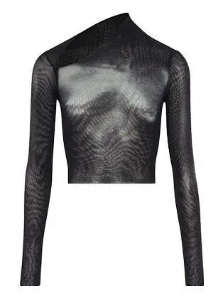 JEAN PAUL GAULTIER Mesh Asymmetric Crop Top - Black/silver