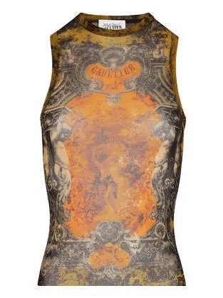 JEAN PAUL GAULTIER Mesh Printed Mdaillon Tank Top - Black/blue