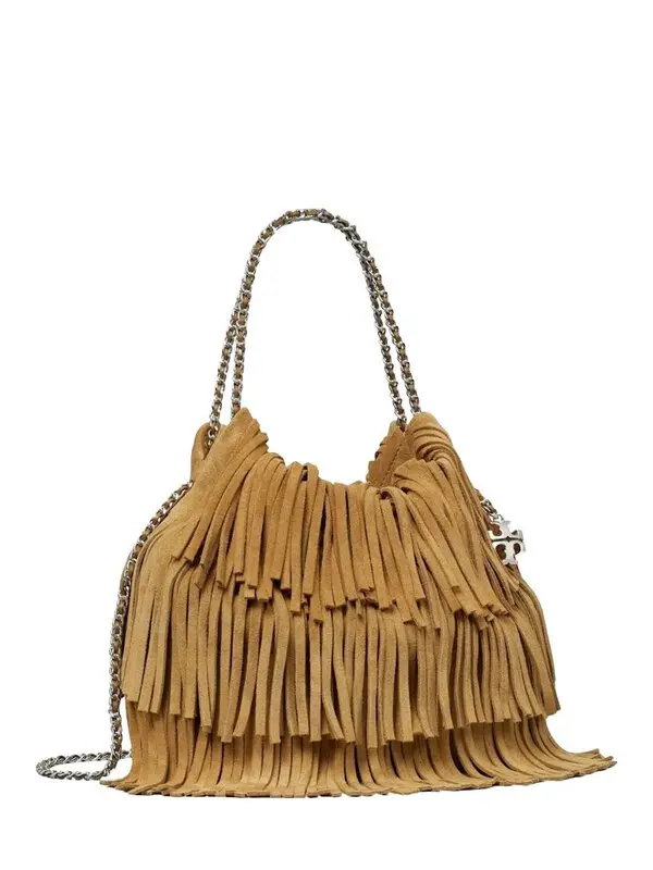 Tory Burch Fleming Suede Fringe Mini Hobo Bag - Wild Tobacco