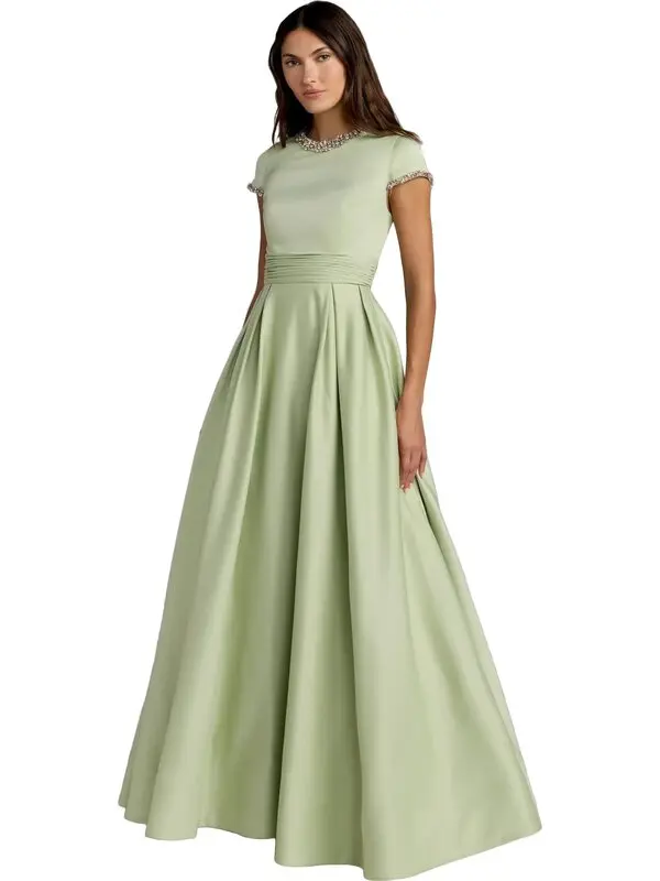 Mac Duggal Embellished Satin Ball Gown - Sage