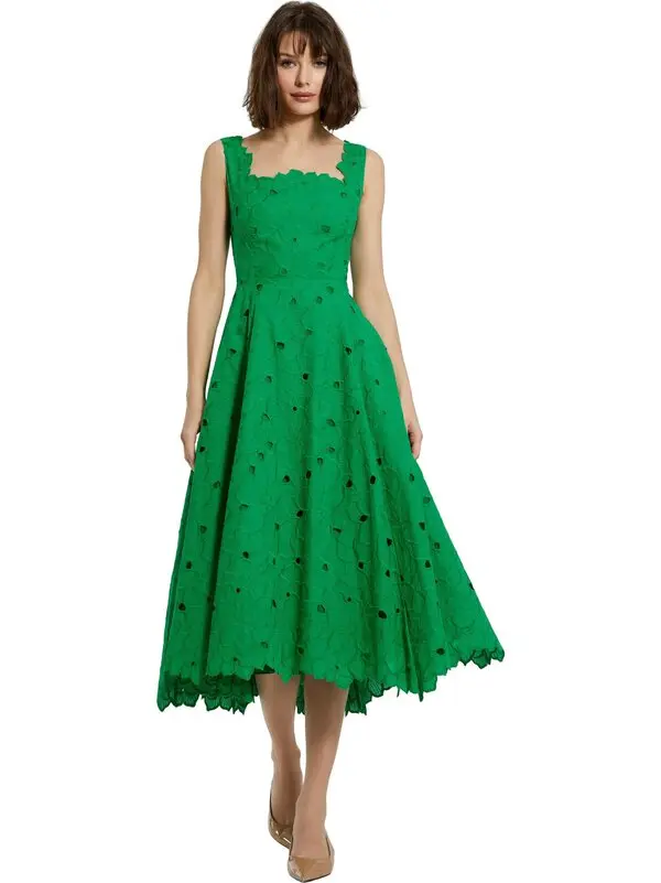Mac Duggal Embroidered Cotton A-line Midi Dress - Green