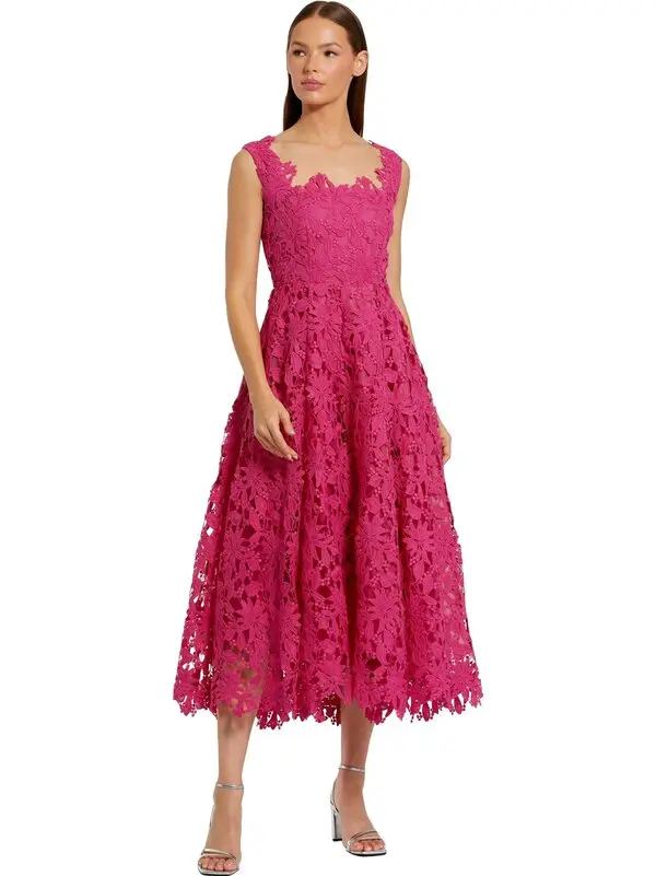 Mac Duggal Embroidered Lace A-line Midi Dress - Pink
