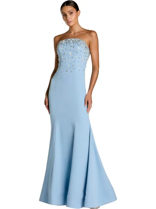 Mac Duggal Strapless Embellished Mermaid Gown - Powder Blue