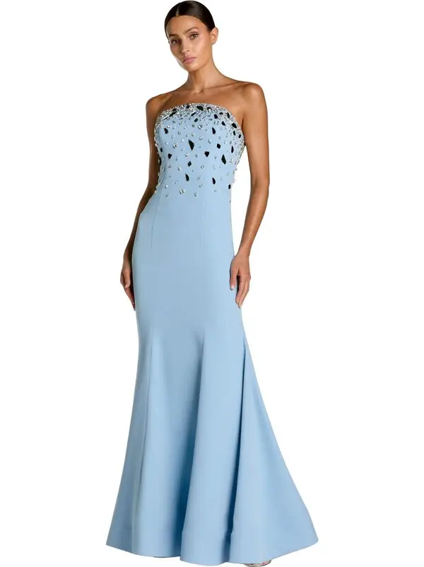 Mac Duggal Strapless Embellished Mermaid Gown - Powder Blue