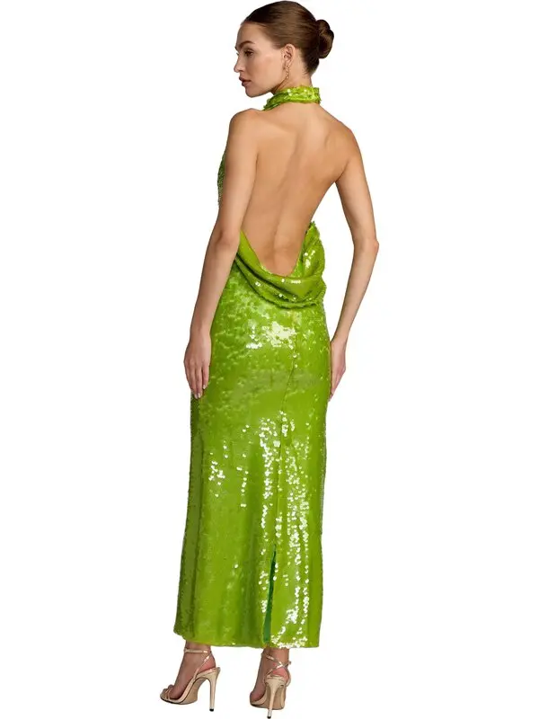 Mac Duggal Sequin Halter Open Back Gown - Green