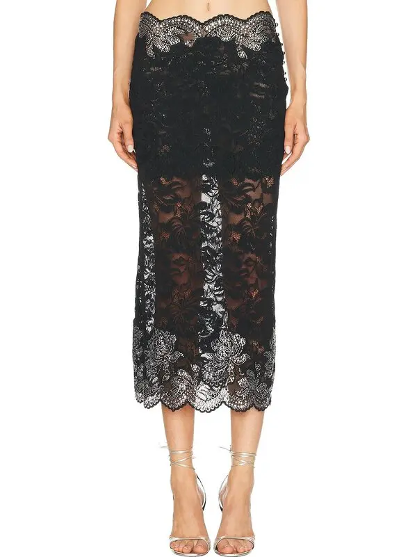 Rabanne Studded Lace Midi Skirt - Black