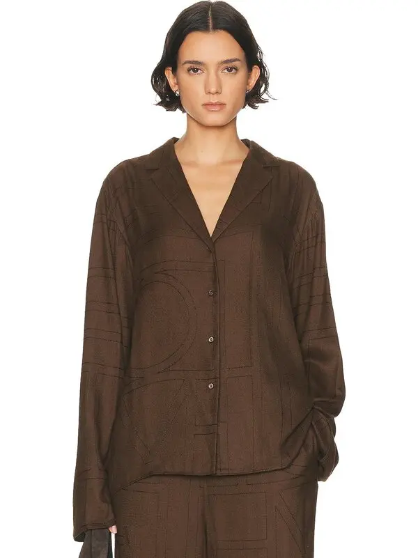 TOTEME Monogram Flannel Pj Top - Dark Brown