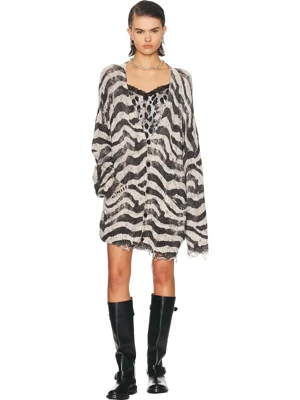 R13 Printed Oversized Cardigan - Black & White Zebra