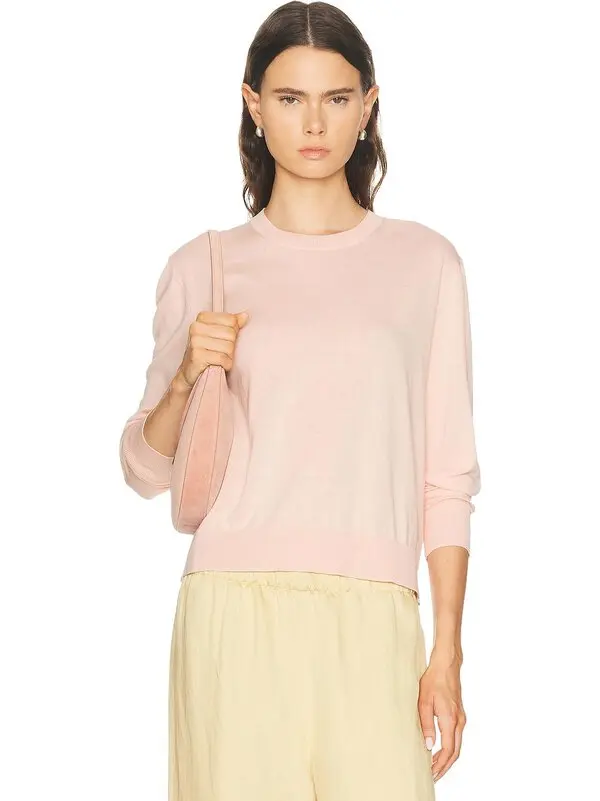 Enza Costa Silk Knit Crewneck Sweater - Pale Pink