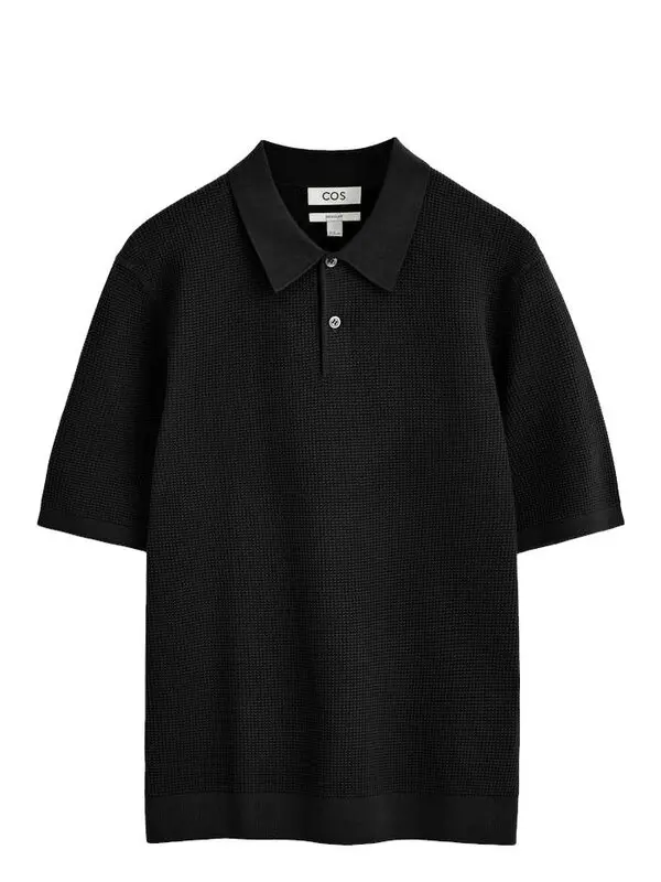 Cos Waffle-knit Cotton Polo Shirt - Black