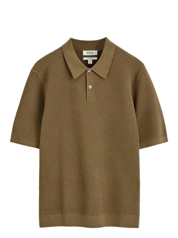 Cos Waffle-knit Cotton Polo Shirt - Brown
