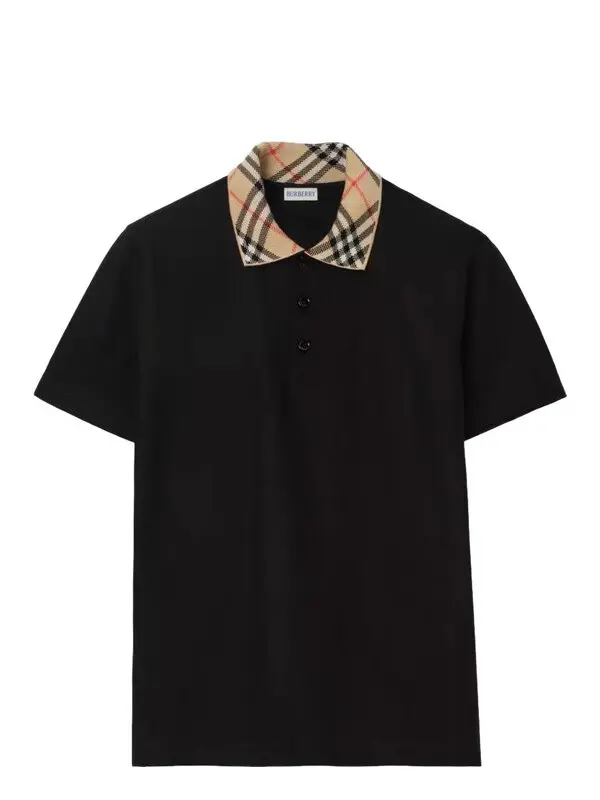 Burberry Check Collar Cotton Polo Shirt - Black