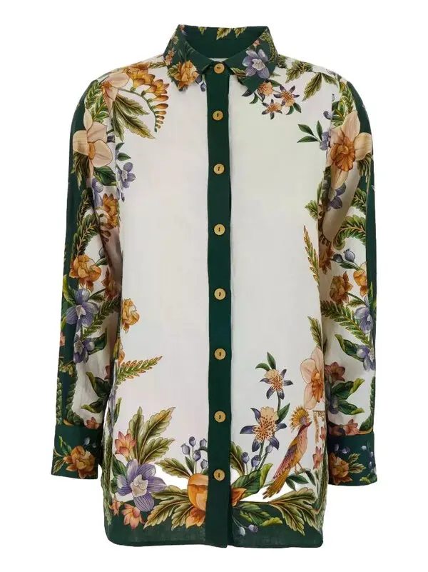 Farm Rio Floral-print Long-sleeve Shirt - White