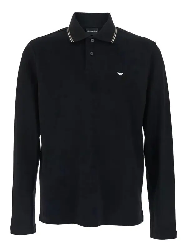 Emporio Armani Long-sleeve Logo-detail Polo Shirt - Black