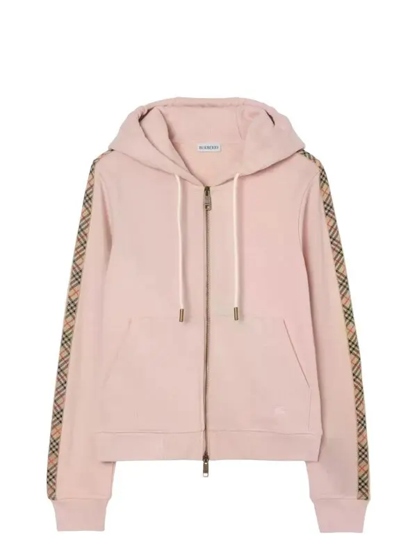 Burberry Check Trim Cotton Zip Hoodie - Pink
