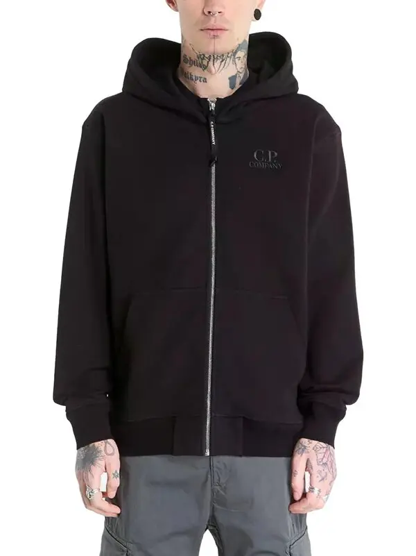 C.P. COMPANY Diagonal Raised Zip-up Cotton Hoodie - Black