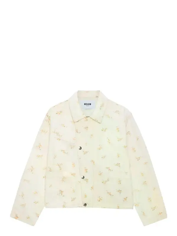 MSGM Floral Denim Jacket - Neutrals