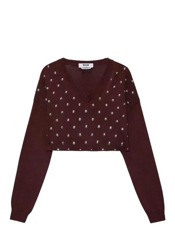 MSGM Studded V-neck Knitwear - Brown