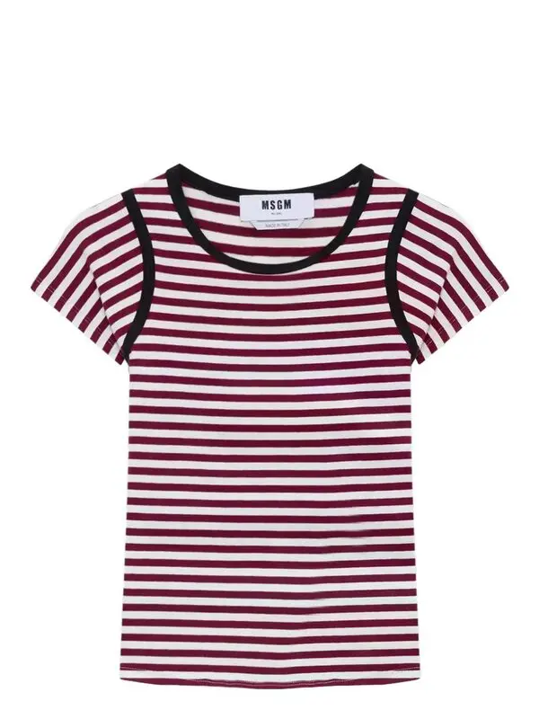MSGM Striped Trimmed T-shirt - Red