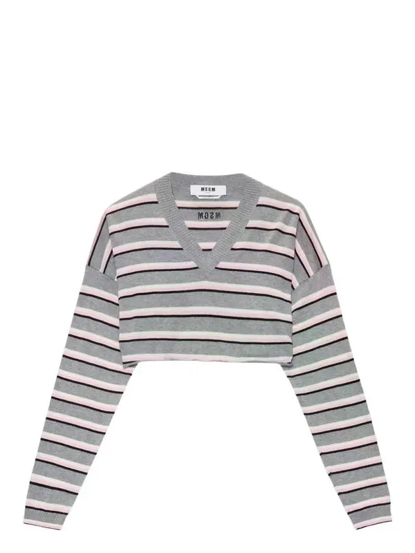 MSGM Striped V-neck Knitwear - Grey