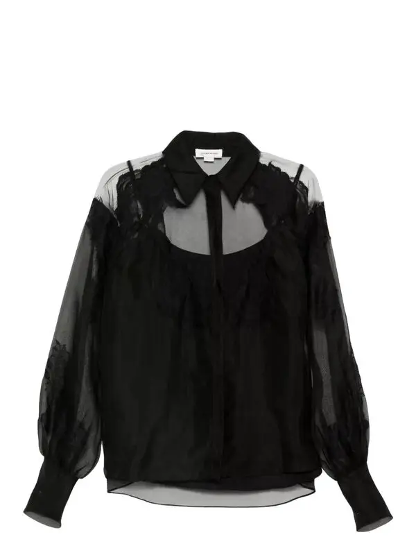 Zuhair Murad Lace-appliqué Organza Shirt - Black