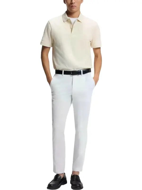 BOSS Monogram-placket Polo Shirt In A Cotton Blend - Neutrals