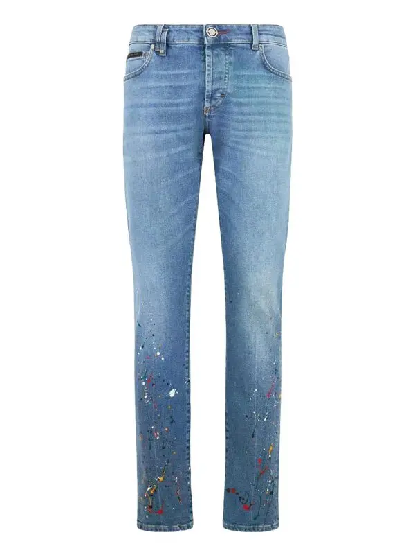 Philipp Plein Paint Splatter Straight Jeans - Blue