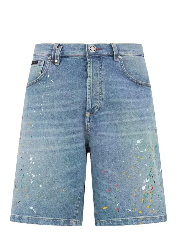 Philipp Plein Paint-splatter Denim Shorts - Blue