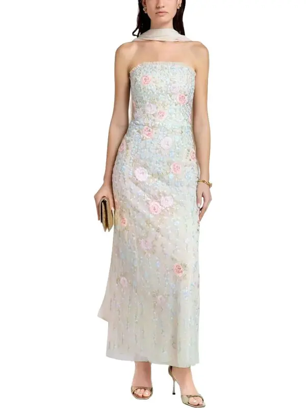 NEEDLE & THREAD Floral-embellished Strapless Midi Dress - Neutrals