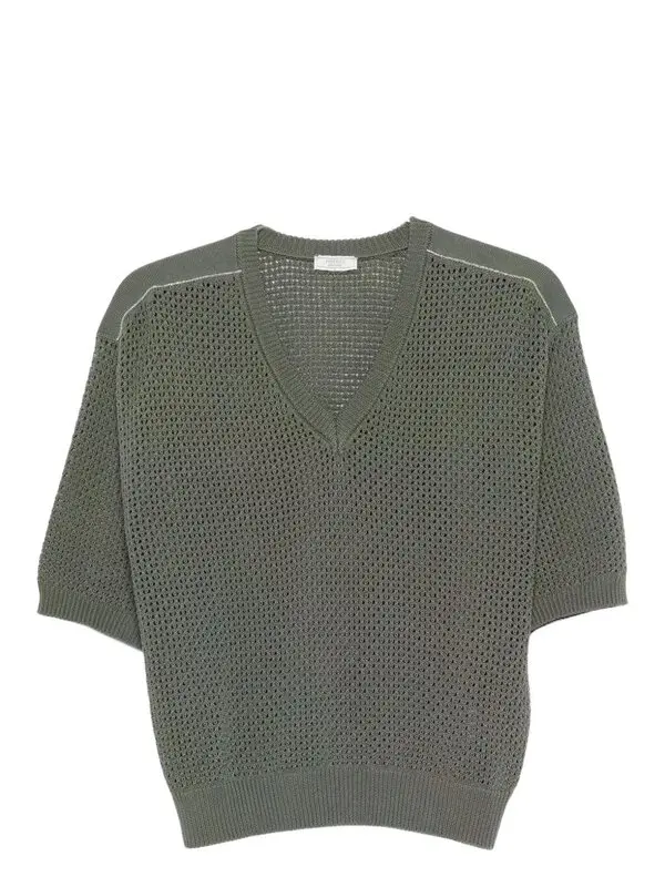 Peserico V-neck Open Knit Sweater - Green