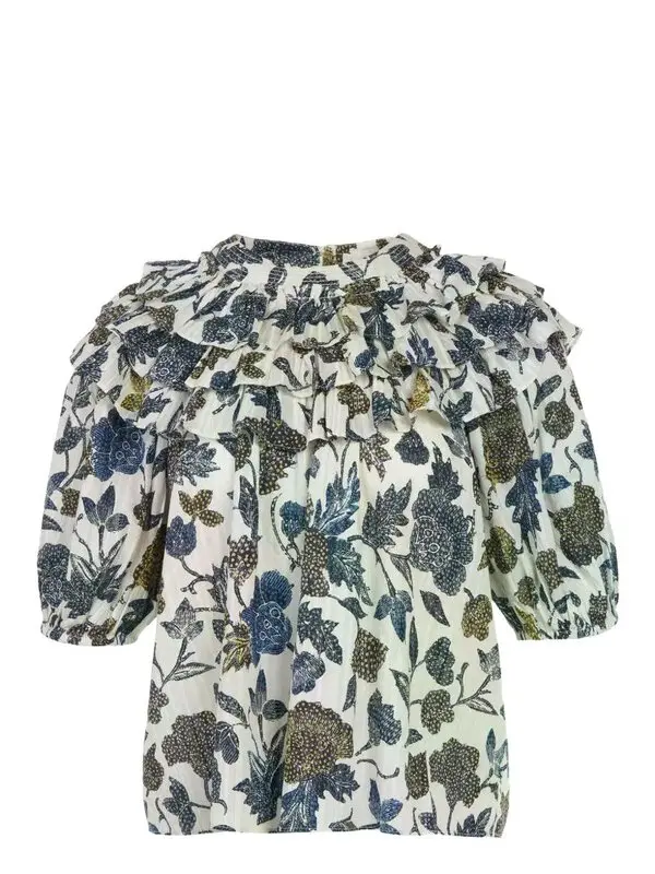 Ulla Johnson Floral Ruffled Blouse - White