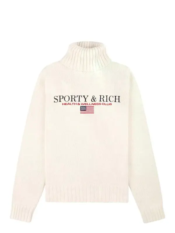 SPORTY & RICH Roll Neck Flag Jumper - Neutrals