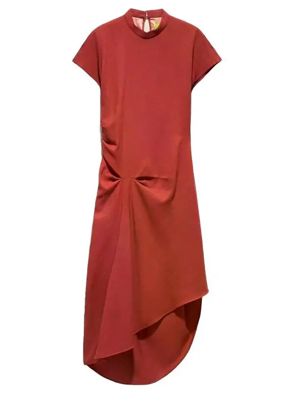 Shanghai Tang Gathered Asymmetric Dress - Red