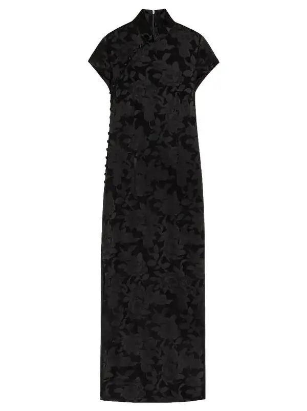 Shanghai Tang Floral Buttoned Dress - Black